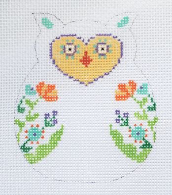 Baby Owl w/Orange Flowers– Stitch Therapy Needleworks