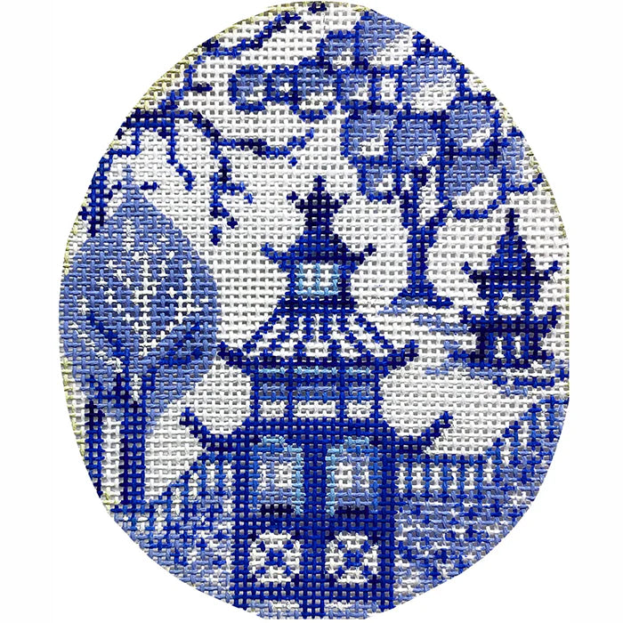 Blue Pagoda 2 Egg (Kelly Clark Needlepoint)– Stitch Therapy Needleworks
