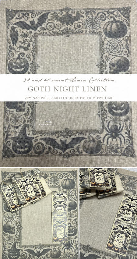 Primitive Hare 40ct - Goth Night Linen– Stitch Therapy Needleworks