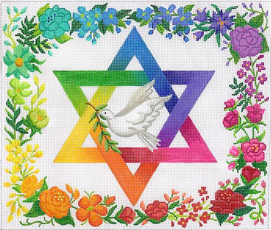 Tallis Bag - Rainbow Floral Star of David w/Dove– Stitch Therapy ...