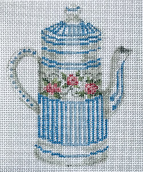 White and Blue Kettle– Stitch Therapy Needleworks